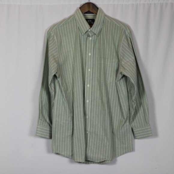 Stafford | Shirts | Stafford Green Striped Mens Long Sleeve Dress Shirt Button Down 6 14 | Poshmark